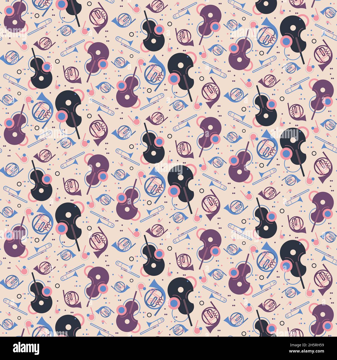 Seamless pattern with violin and french horn. Texture with classical ...