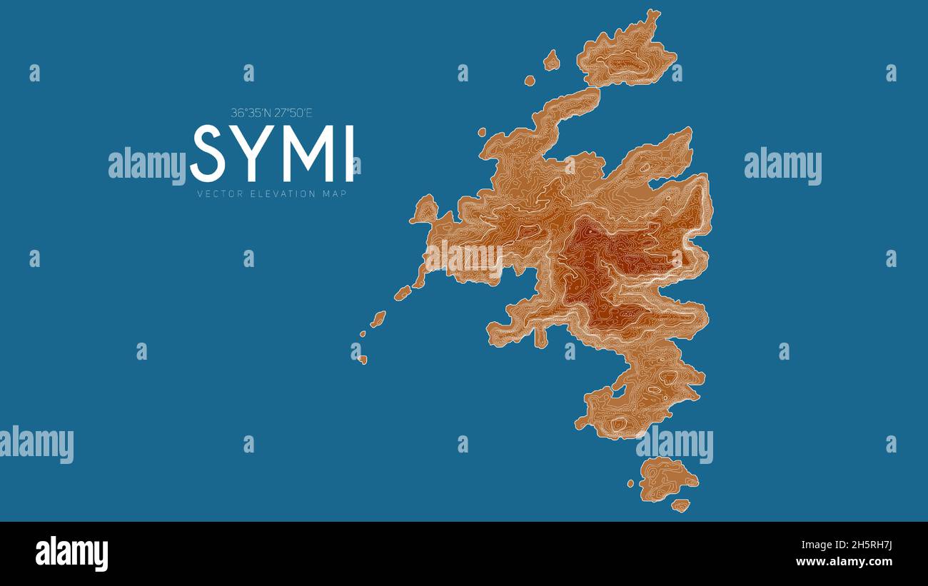 Topographic map of Symi, Greece. Vector detailed elevation map of ...