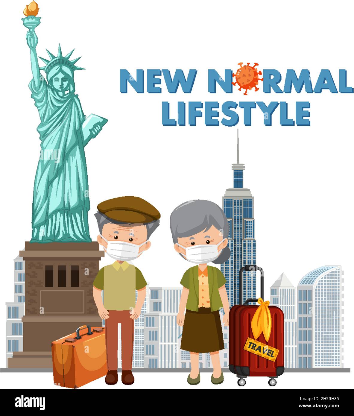 New normal lifestyle with old couple travelling illustration Stock ...