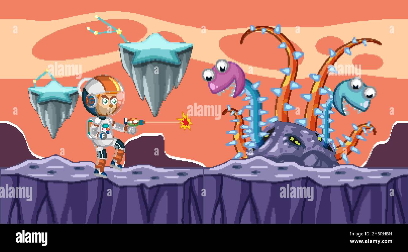 Fantasy outer space scene in cartoon style illustration Stock Vector ...