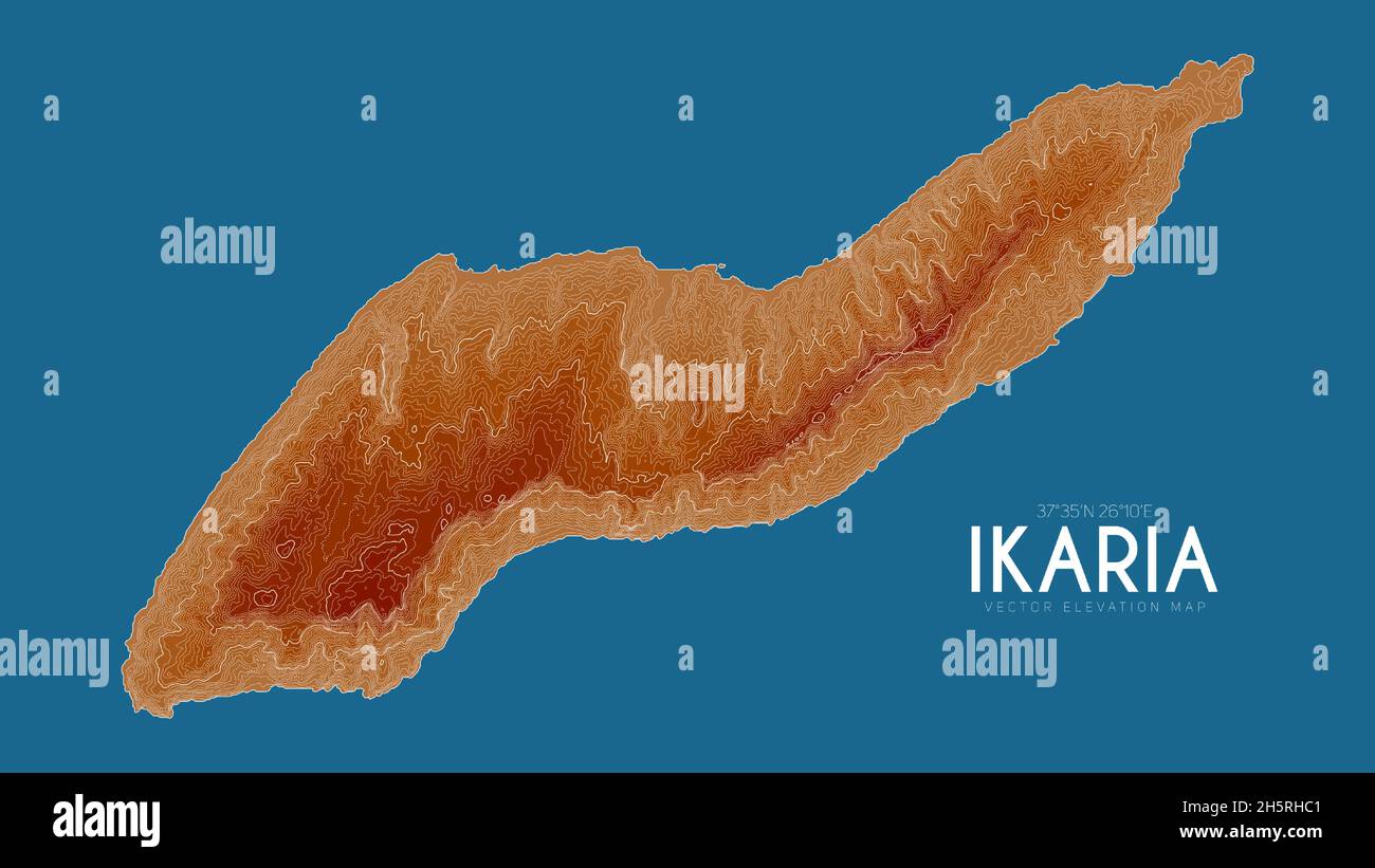 Topographic map of Ikaria, Greece. Vector detailed elevation map of ...