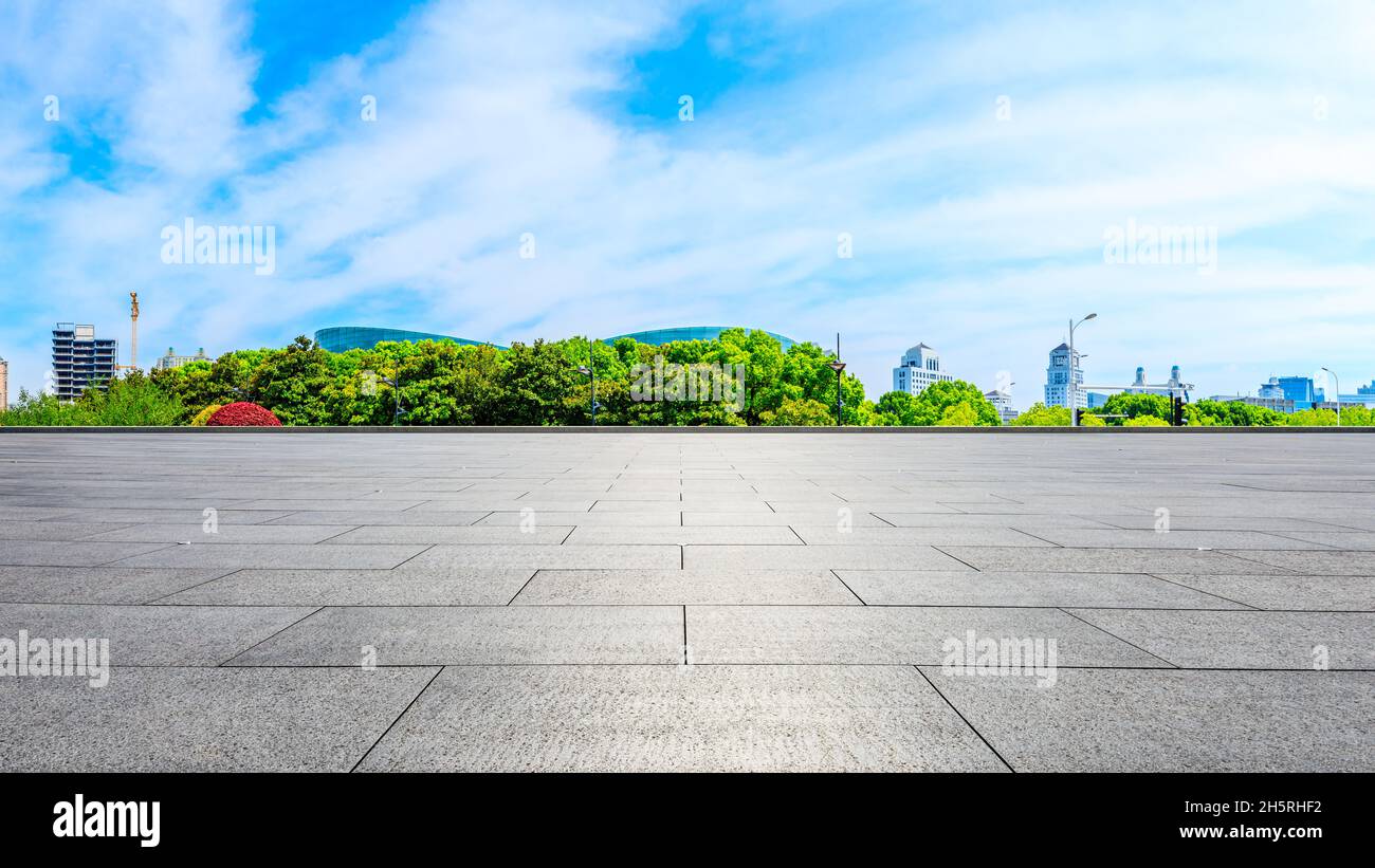 Empty square floor and financial district buildings in Shanghai,China ...