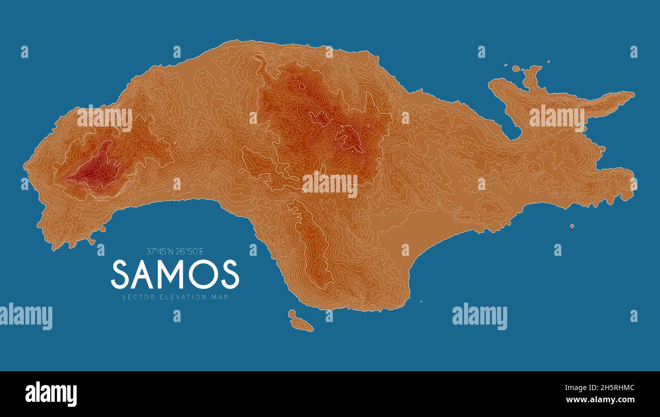 Topographic map of Samos, Greece. Vector detailed elevation map of ...
