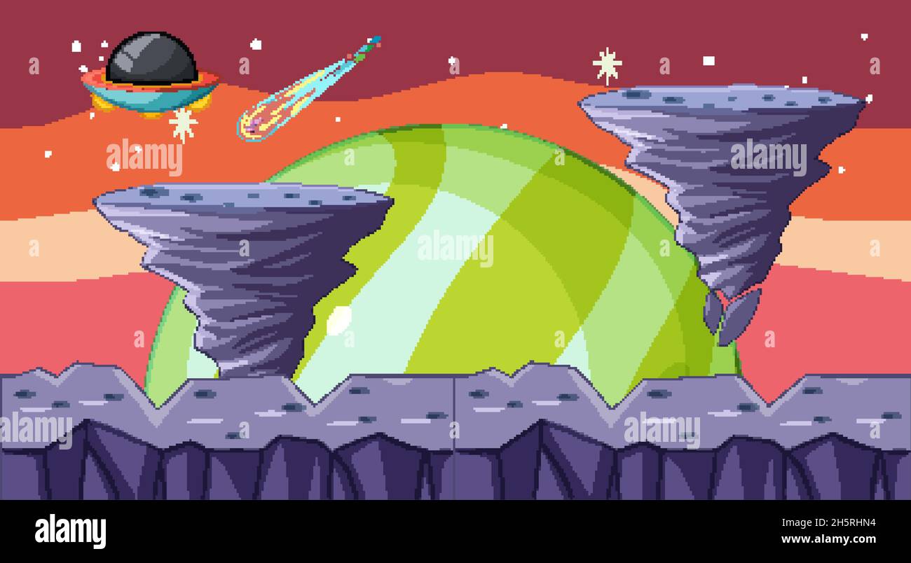 Fantasy outer space scene in cartoon style illustration Stock Vector ...