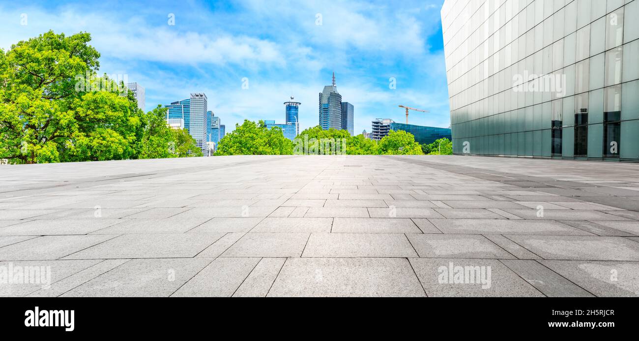 Empty square floor and financial district buildings in Shanghai,China ...