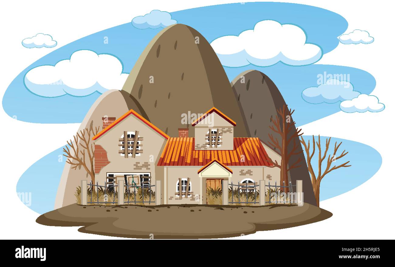 Isolated old broken house in the rural illustration Stock Vector Image ...