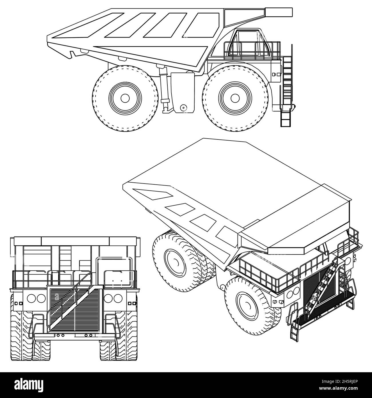 Set with the contours of a dump truck from black lines isolated on a ...
