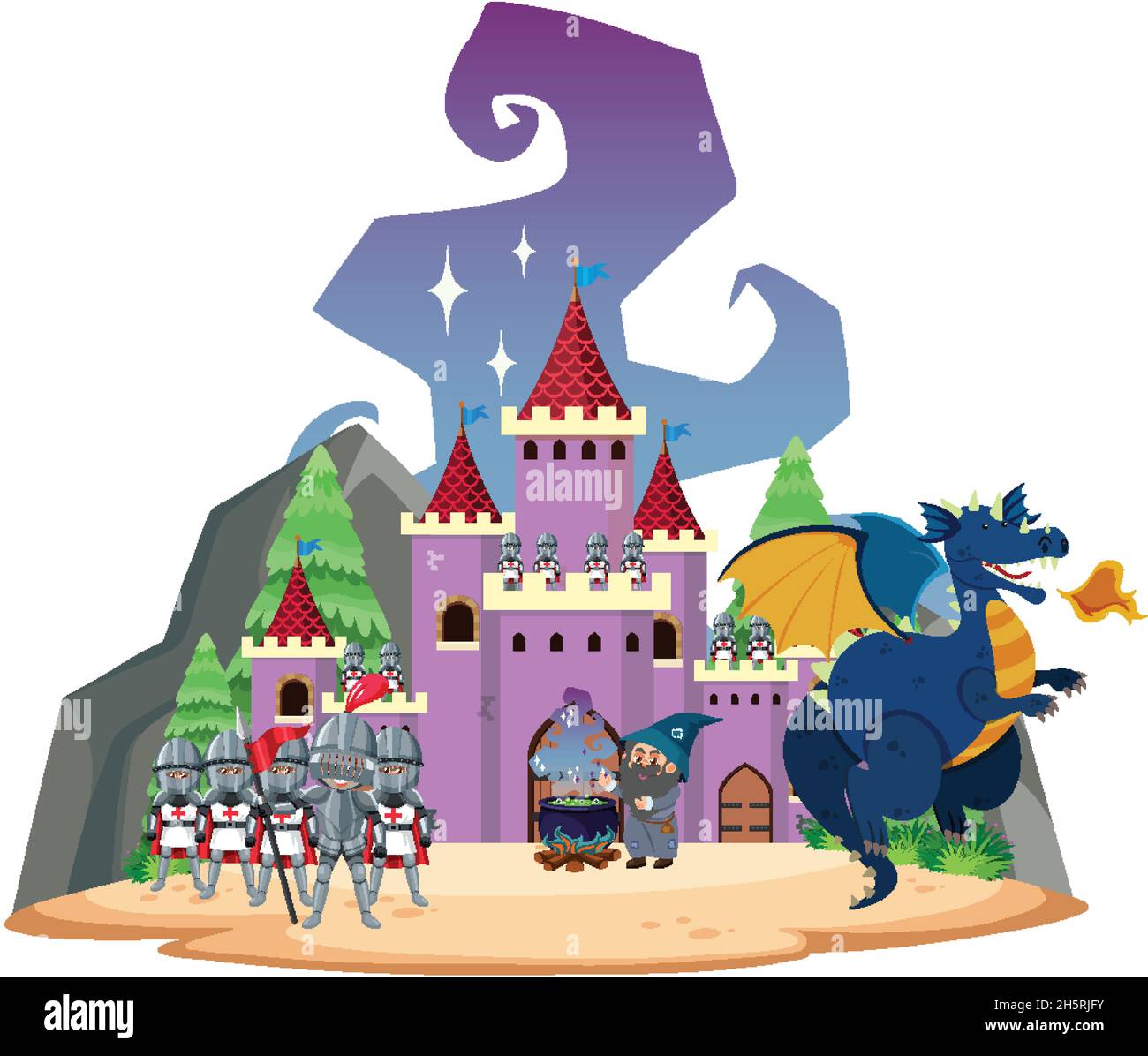 Dark magic and the wizard at castle illustration Stock Vector Image ...