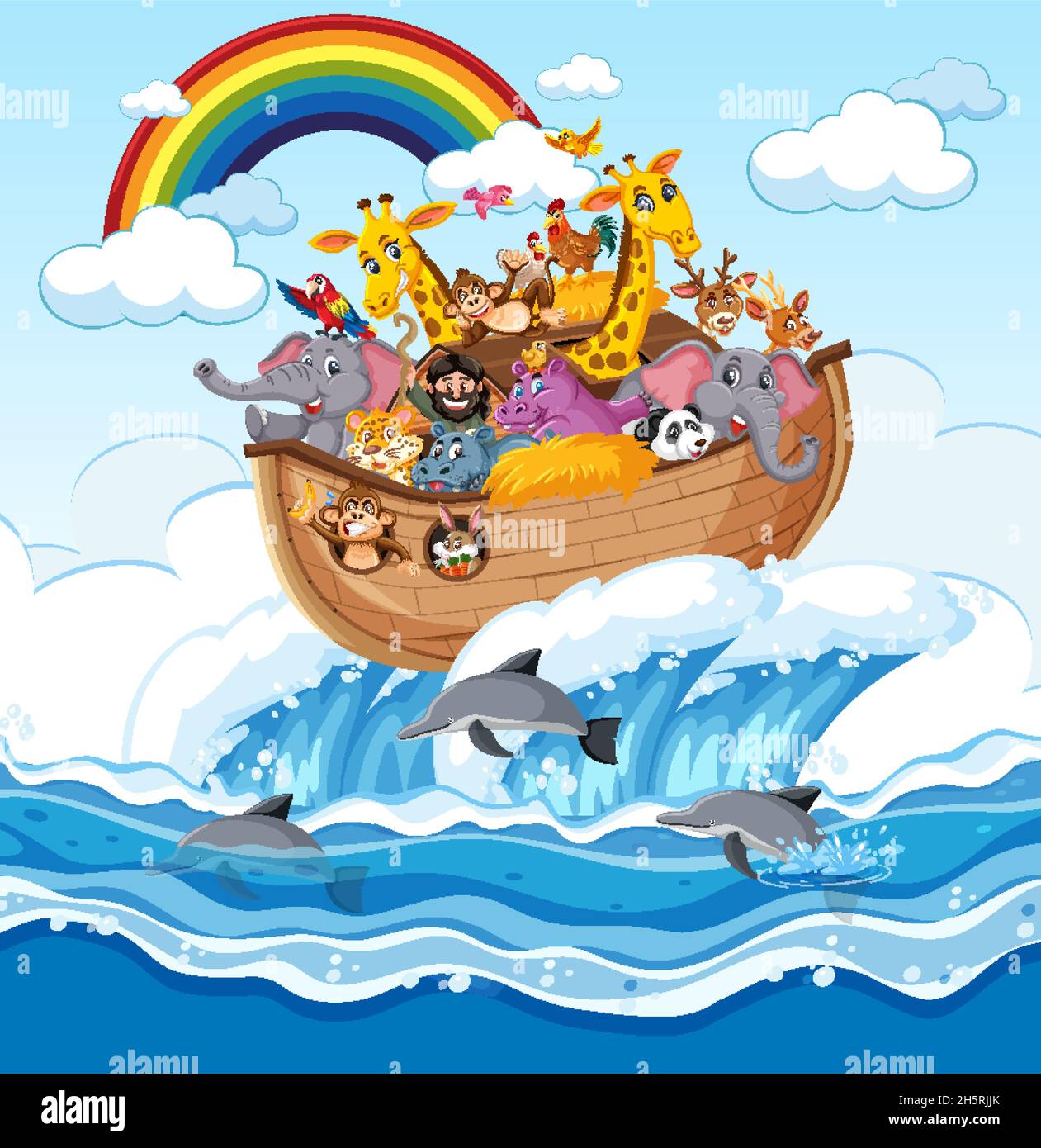 Animals on Noah's ark floating in the ocean scene illustration Stock Vector Image & Art - Alamy