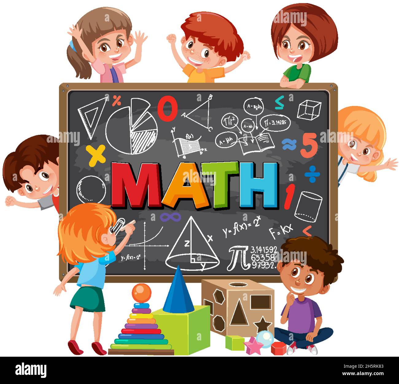 Children learning math with math symbol and icon illustration Stock ...