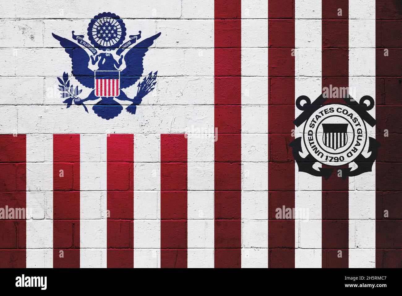 The American Coast Guard flag painted on a brick wall Stock Photo - Alamy