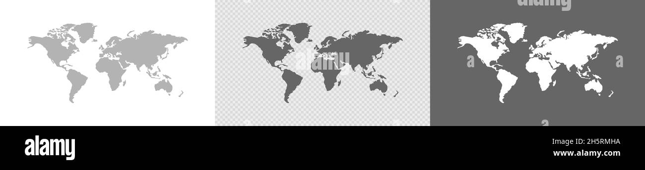 World map set on white, transparent background. Isolated vector ...