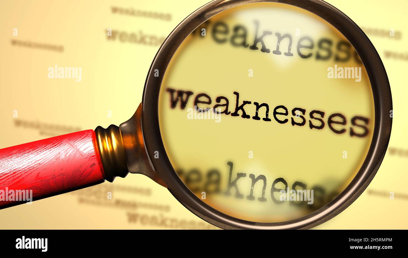Weaknesses and a magnifying glass on English word Weaknesses to ...