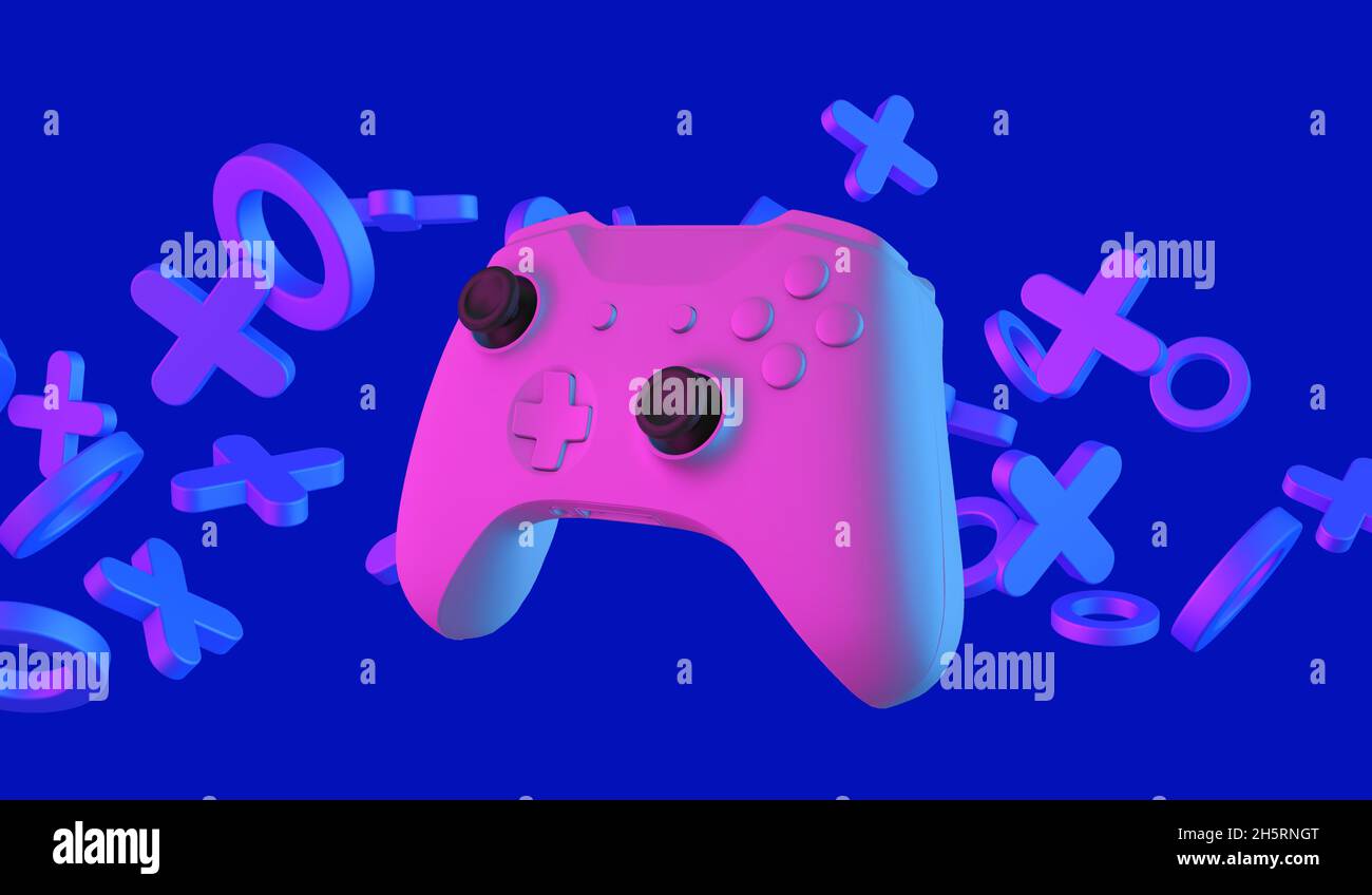 Video game controller and abstract shapes with neon stylized lighting ...