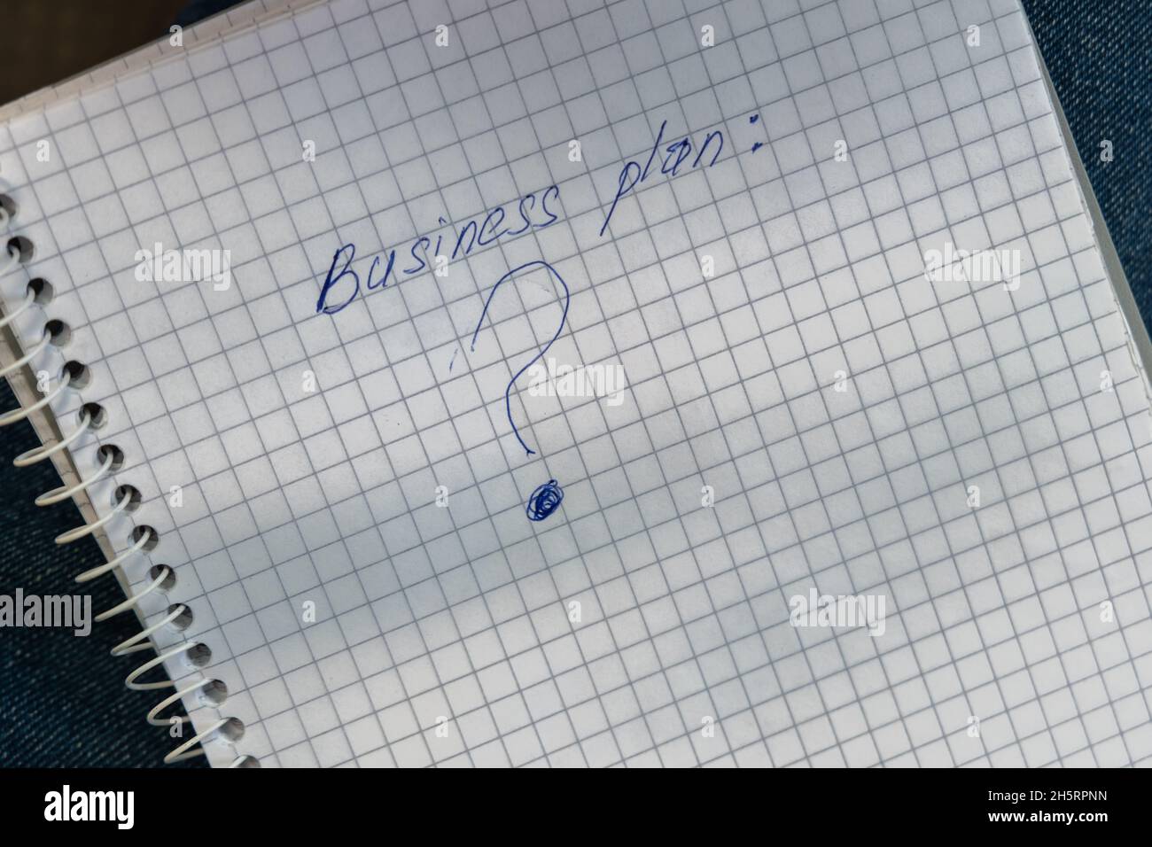 Business plan and question mark written on a notebook. Reflections on ...