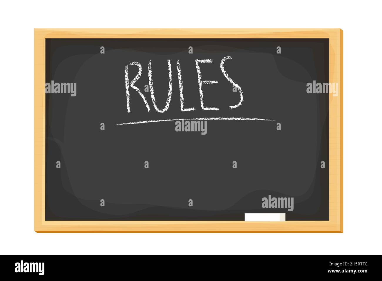 Text Rules on blackboard with piece of chalk in cartoon style in wooden ...