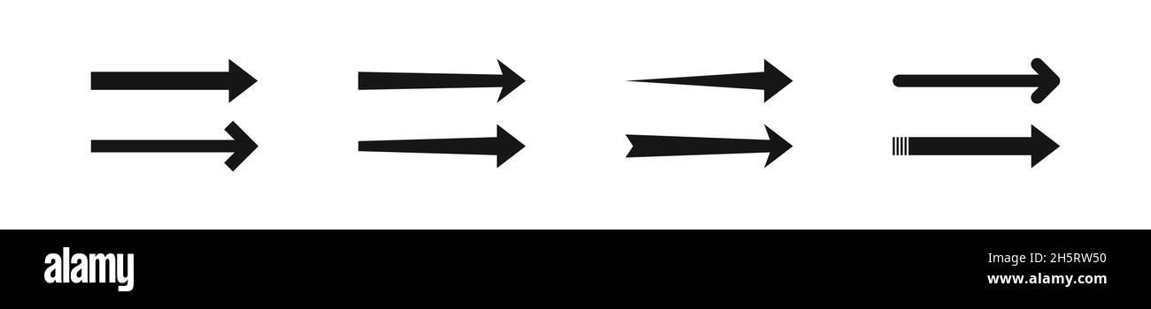Arrow right black set icon in flat. Vector sign on white backdrop Stock ...