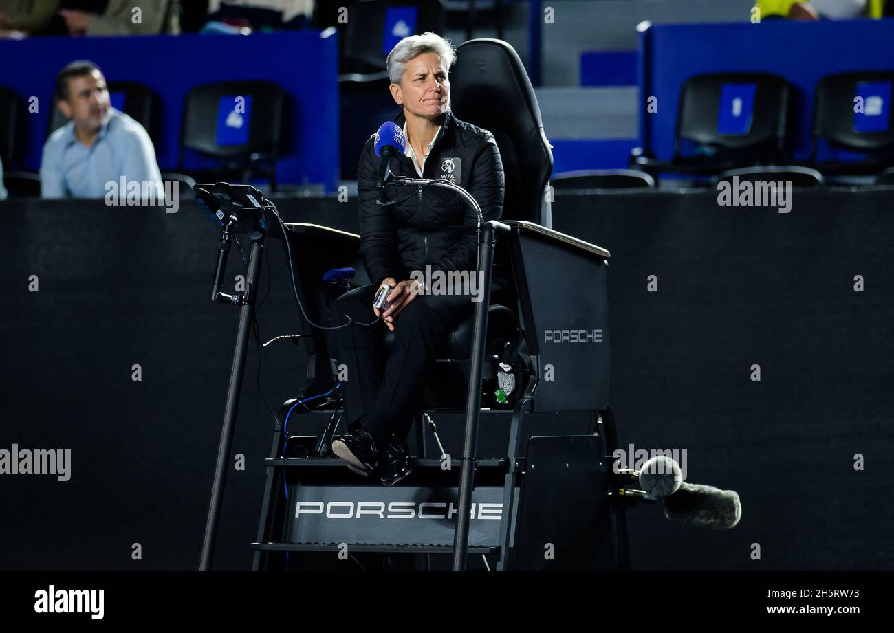 Marija Cicak during the first round robin match at the 2021 Akron WTA ...