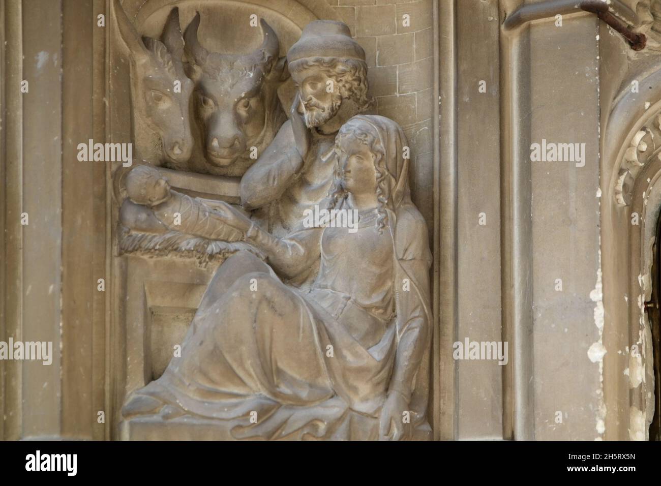 Bas-relief of the scene of the birth of jesus christ in a church Stock ...