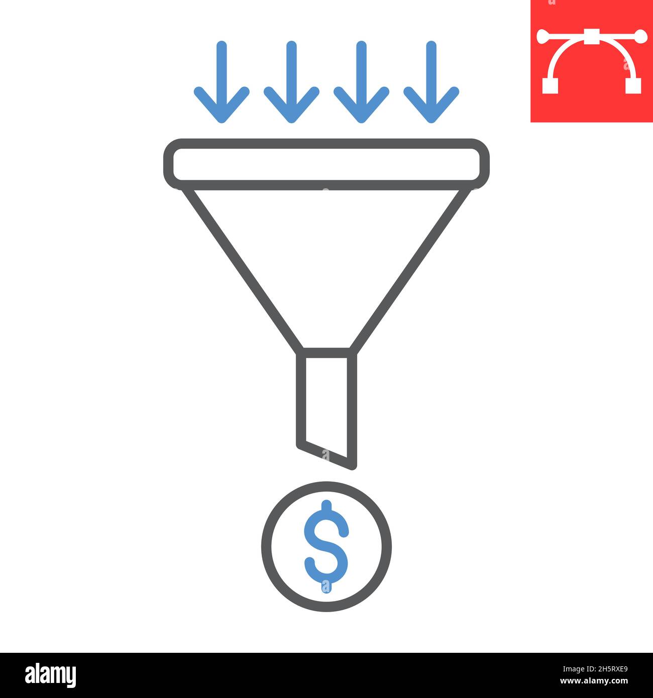 Sales funnel line icon, dollar sign and money, sales funnel vector icon ...