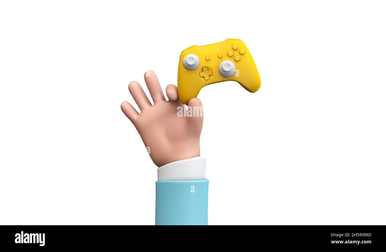 Cartoon style hands holding a video game controller. 3D Rendering Stock ...