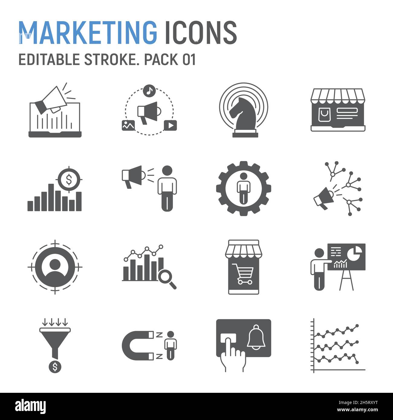 Marketing glyph icon set, digital marketing collection, vector graphics ...