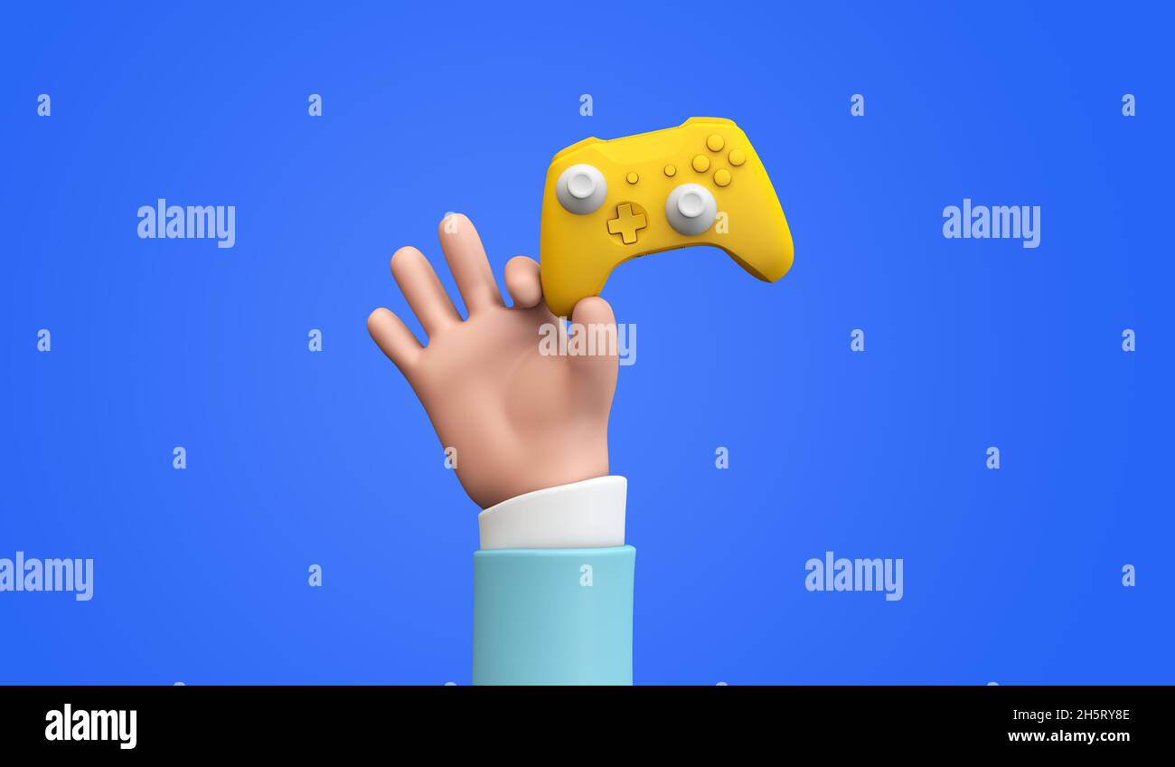 Cartoon style hands holding a video game controller. 3D Rendering Stock ...