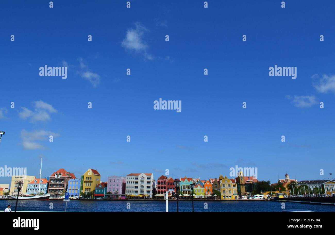Cityscape with colorful buildings and the sea in the foreground Stock ...