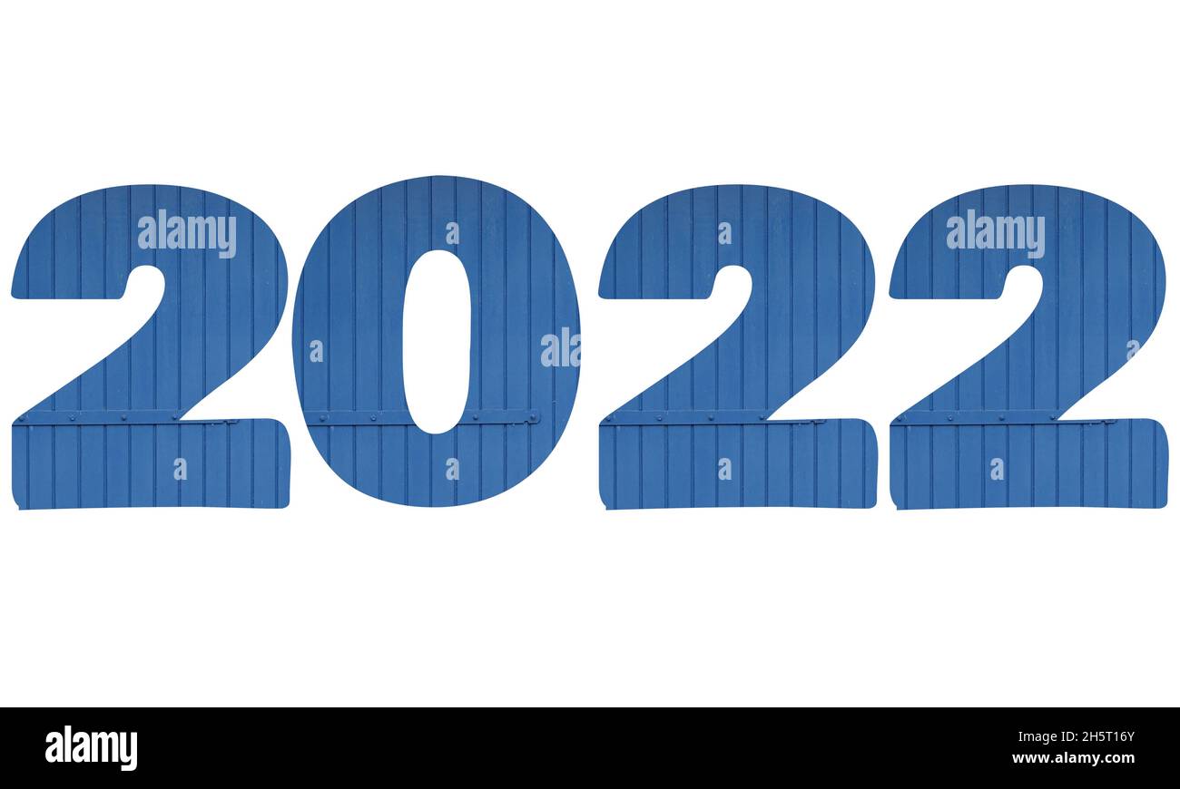 2022 text for the new year, text with numbers made from old blue wood ...