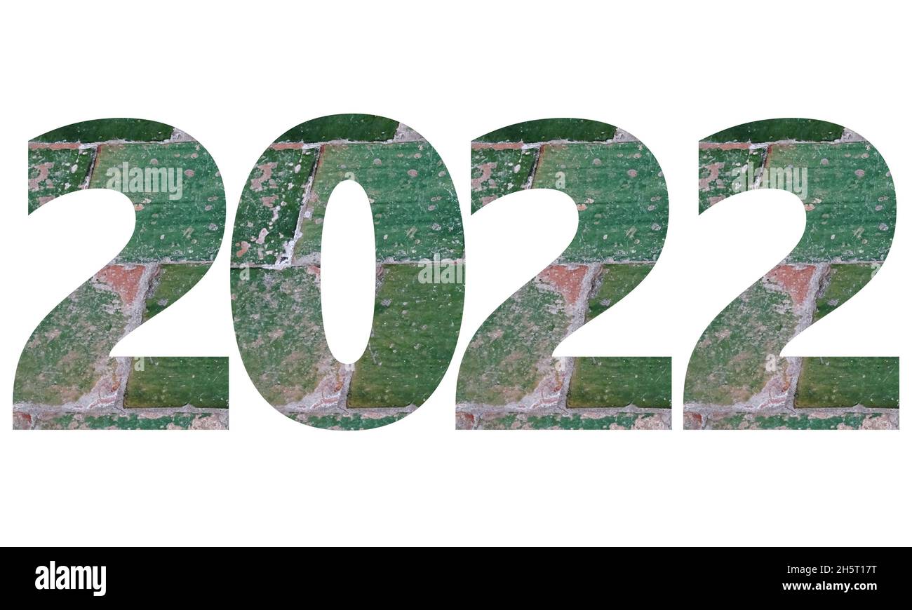 2022 text for the new year, text with numbers made from green tiles ...