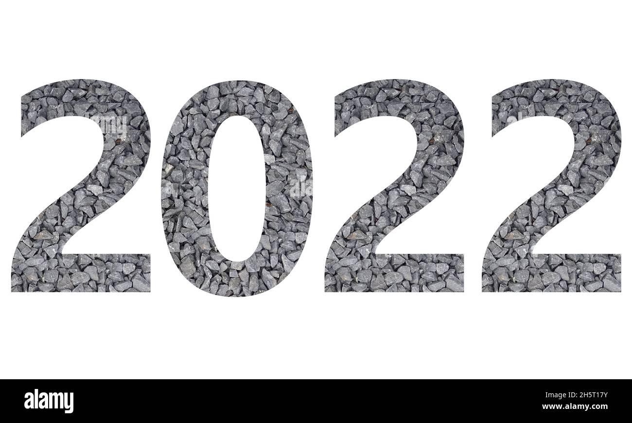2022 text for the new year, text with numbers made from grey gravel ...