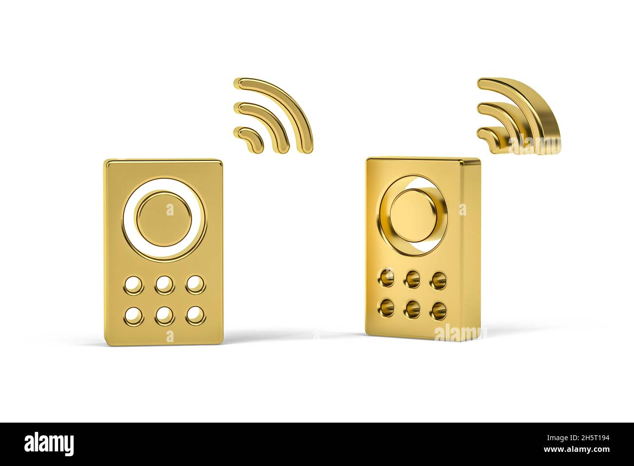 Golden 3d remote control icon isolated on white background - 3D render ...