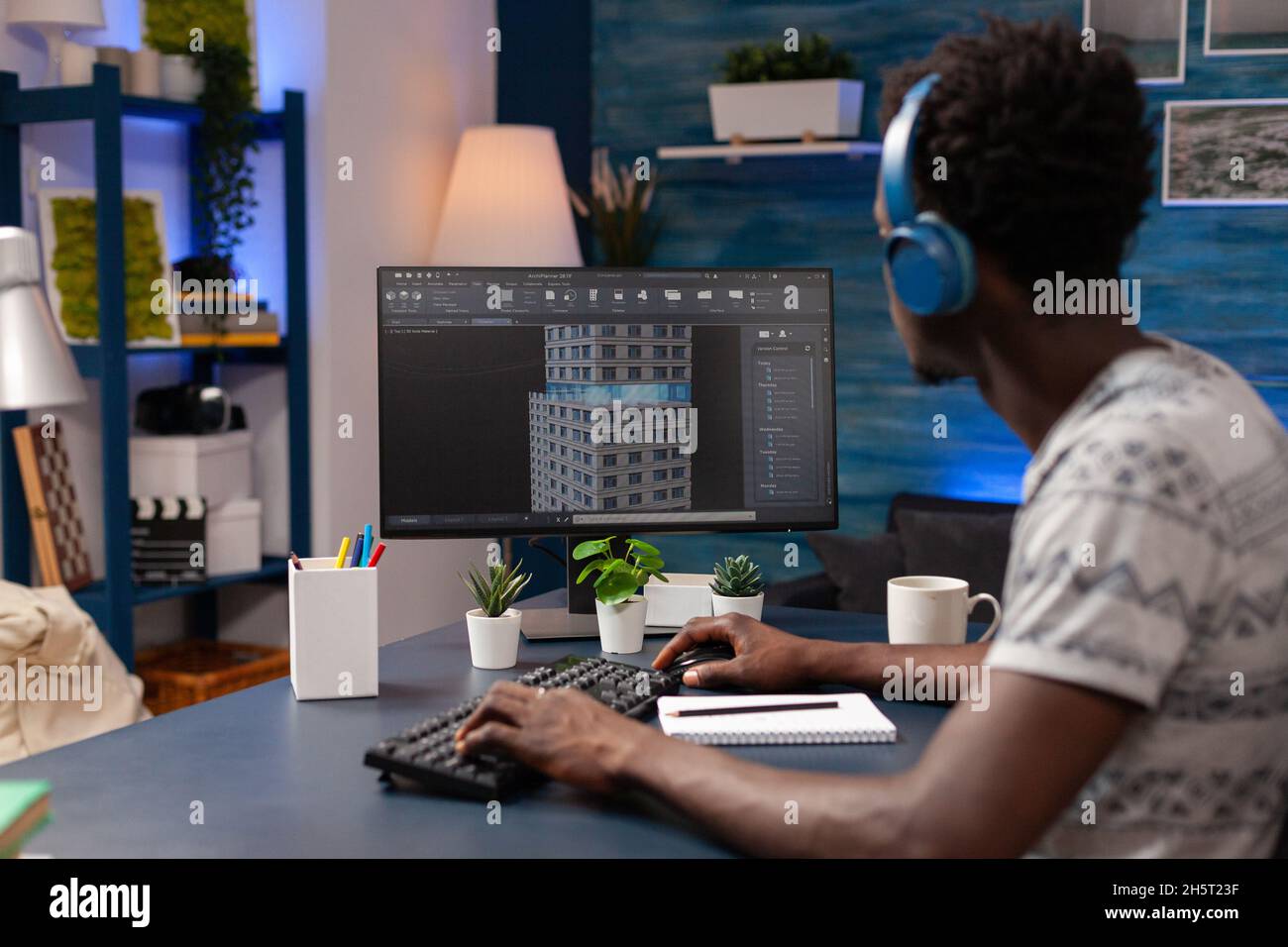 African american architect man analyzing corporate building plan on ...