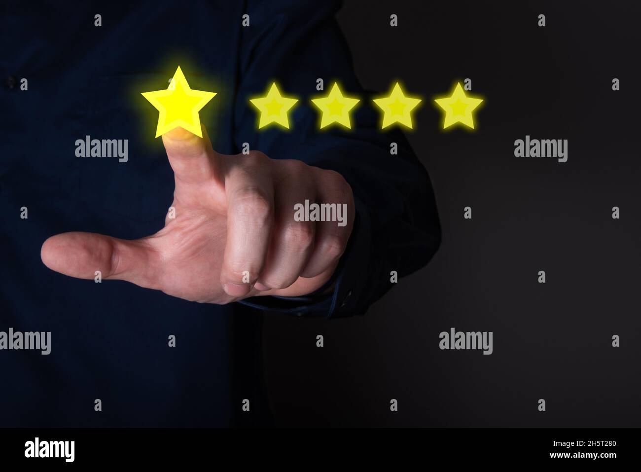 Business people click five stars on the visual screen in the Customer ...