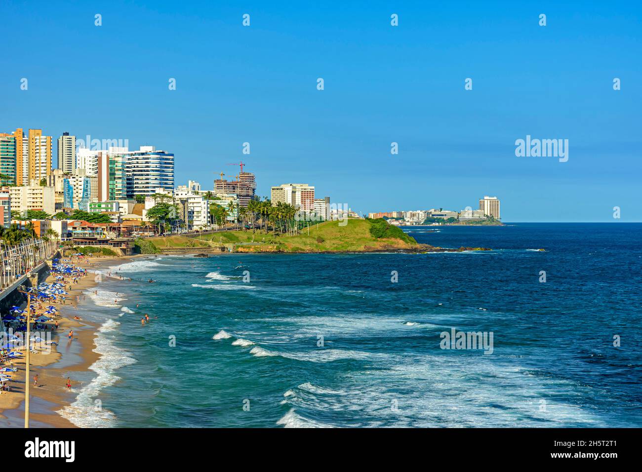 Top view of Barra beach in Salvador, Bahia on a sunny summer day with ...