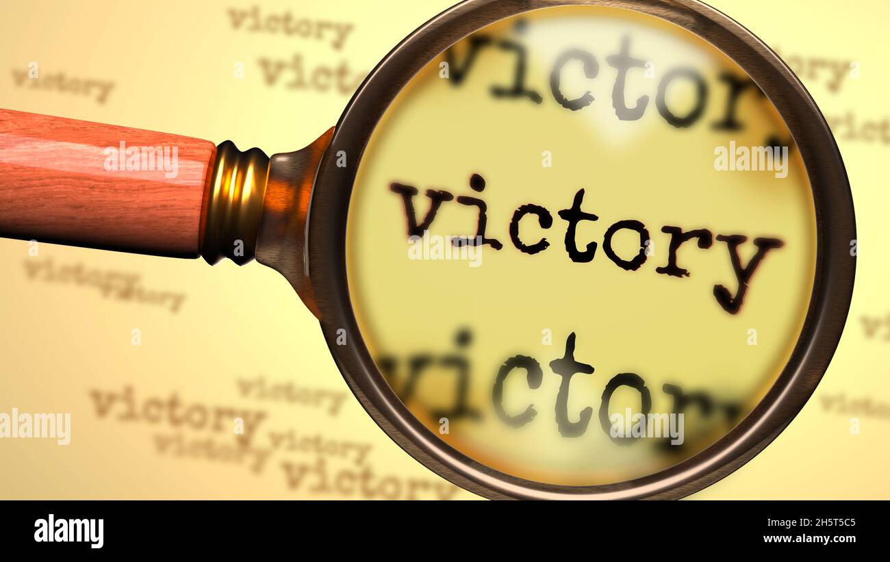 Victory - magnifying glass enlarging English word Victory to symbolize ...