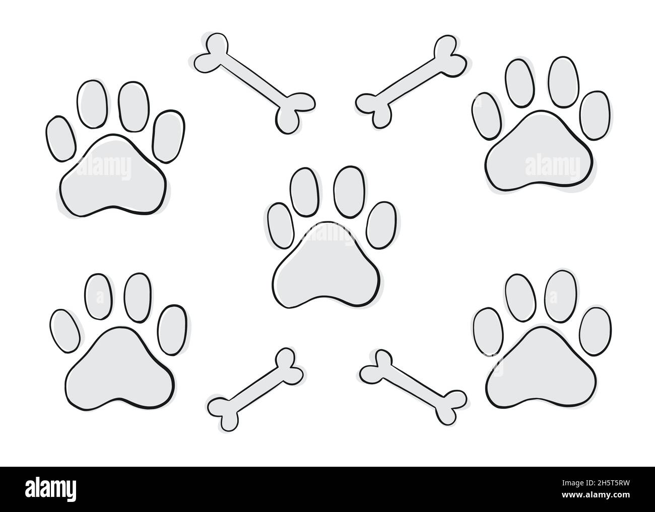 Paws and Bones doodle collection. Digital Illustration Stock Vector ...