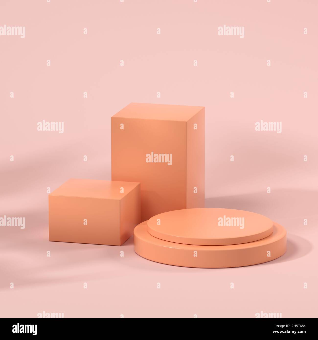 Stage and geometry with orange background, 3d rendering. Computer ...