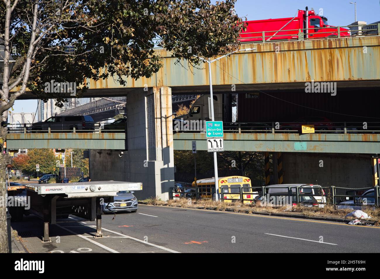 Brooklyn, NY, USA - Nov 10, 2021: The multi-level Brooklyn Queens ...