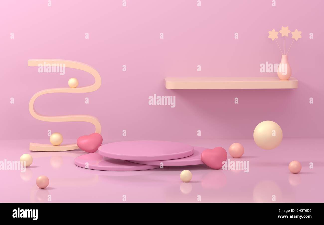 Stage and geometry with pink background, 3d rendering. Computer digital ...