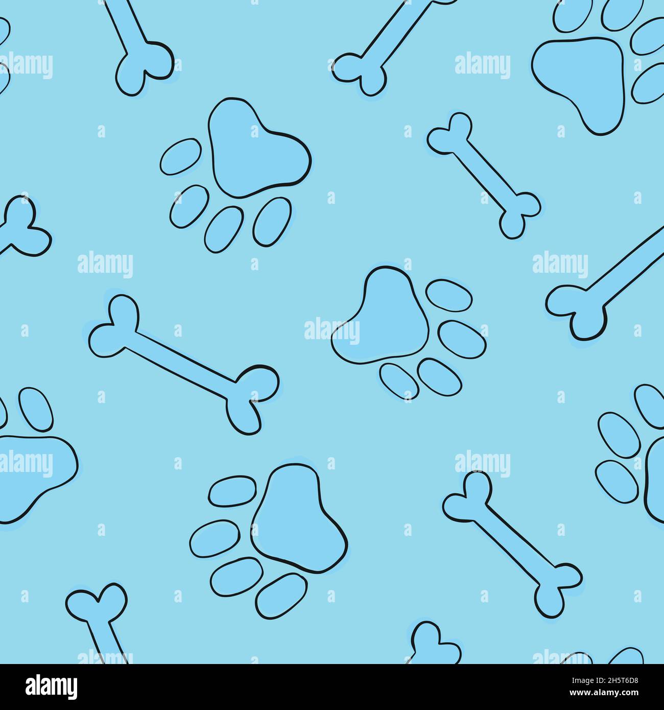 Paws and Bones doodle seamless pattern. Digital Illustration Background ...