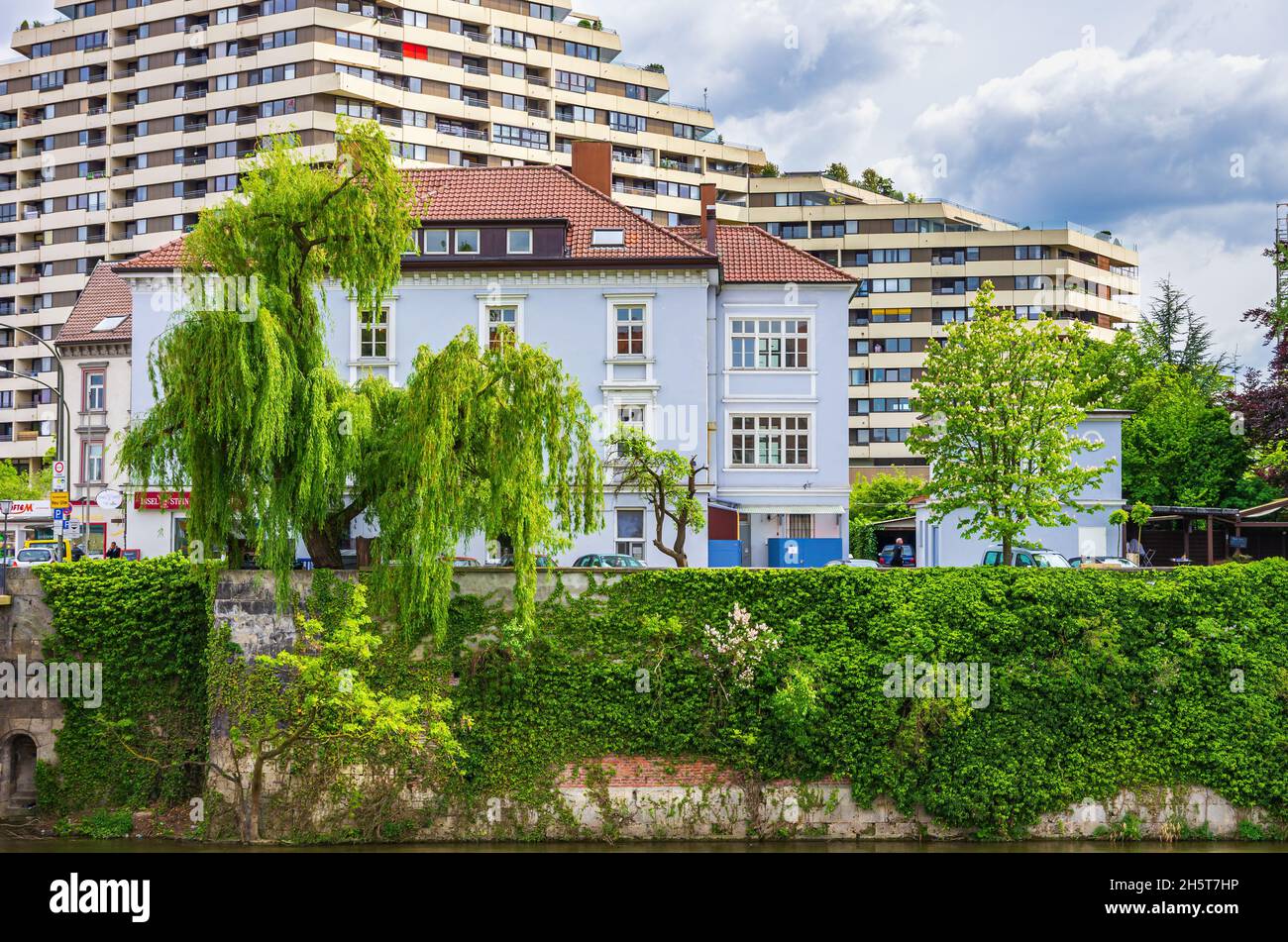 Ulm, Baden-Württemberg, Germany: View from the historic town wall to ...