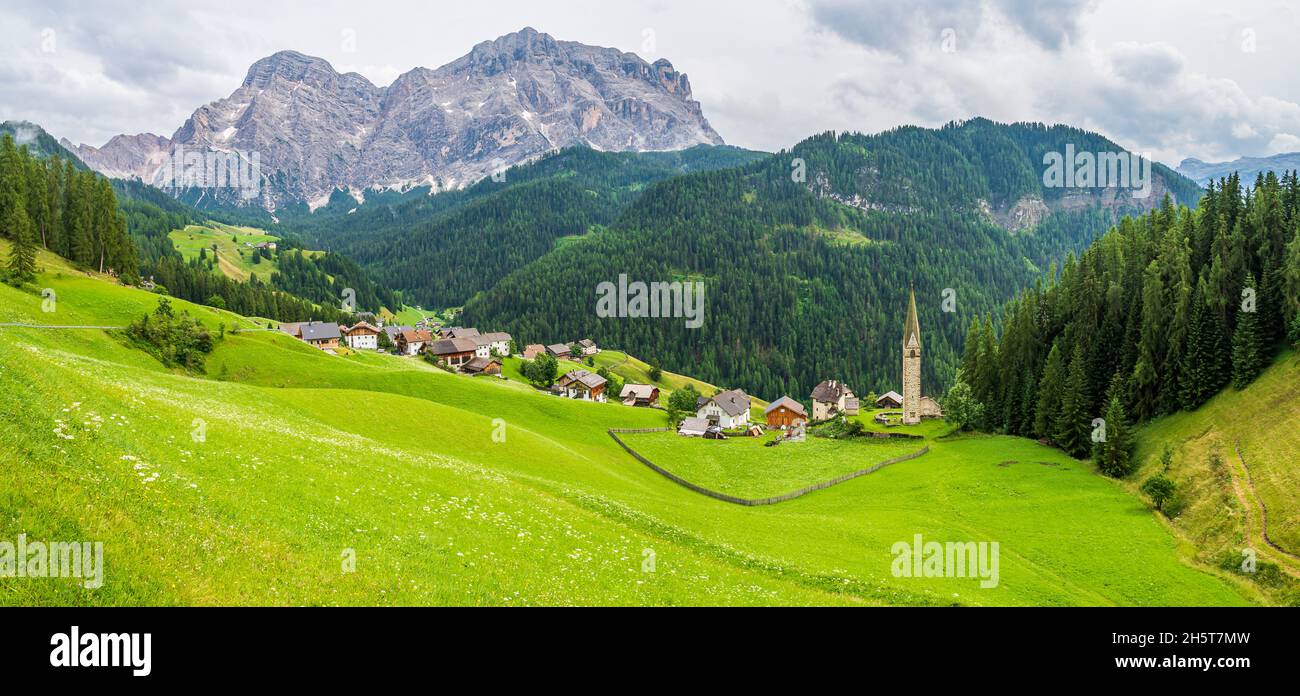 View of the valley of La Val, its village and the landscape of the ...