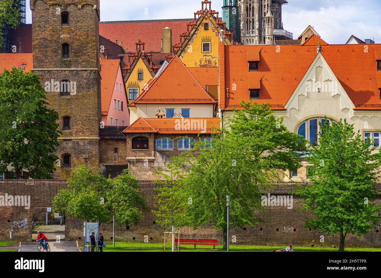 Ulm, Baden-Württemberg, Germany: Danube riverfront showing the historic ...