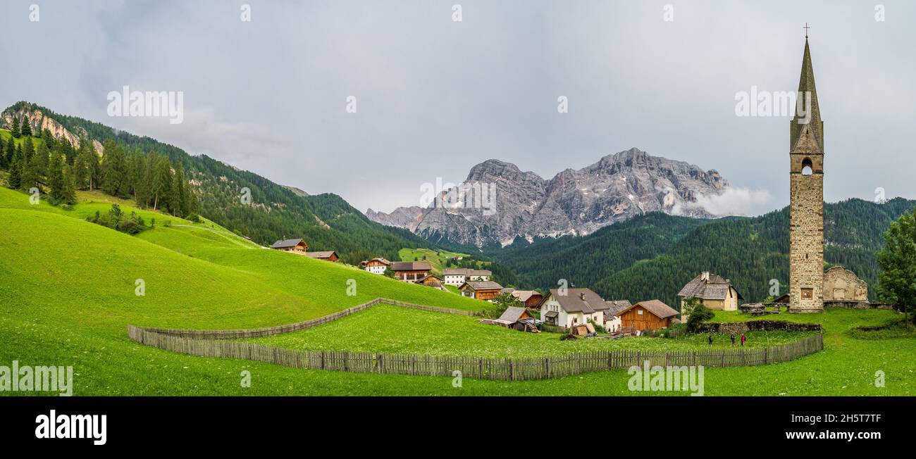 Clock Tower of the ancient church of Saint Genesio in La Val, Val Badia ...