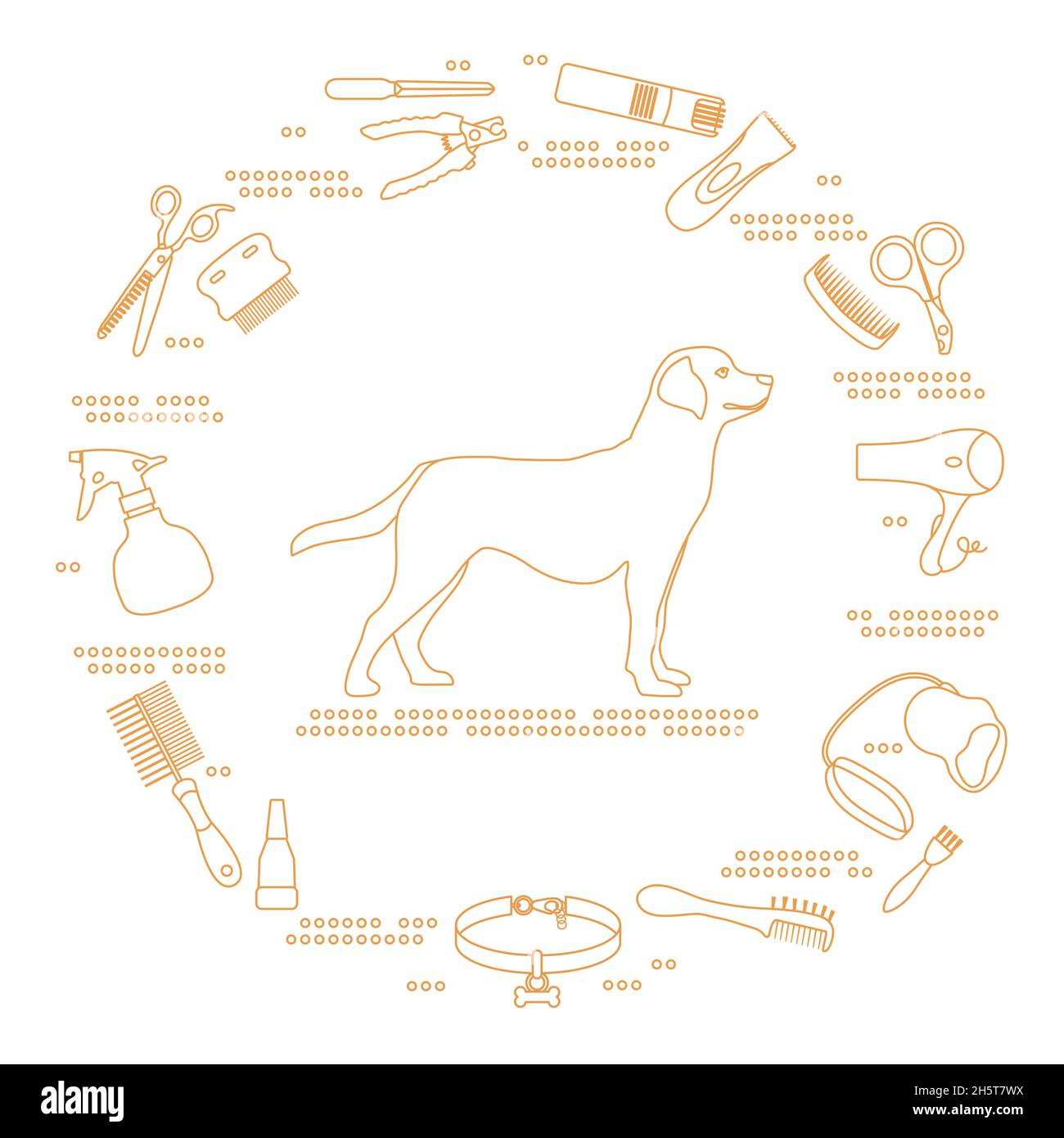 Vector illustration Dog grooming, hairdresser for animals. Shearing dog ...