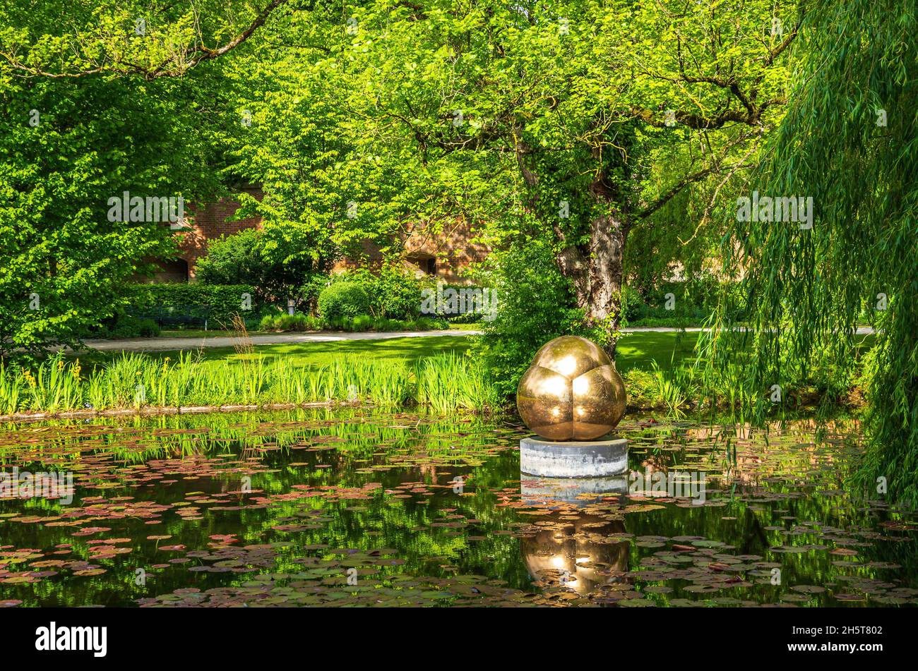 Object of art in the water, Glacis Park in Neu-Ulm, Bavaria, Germany ...