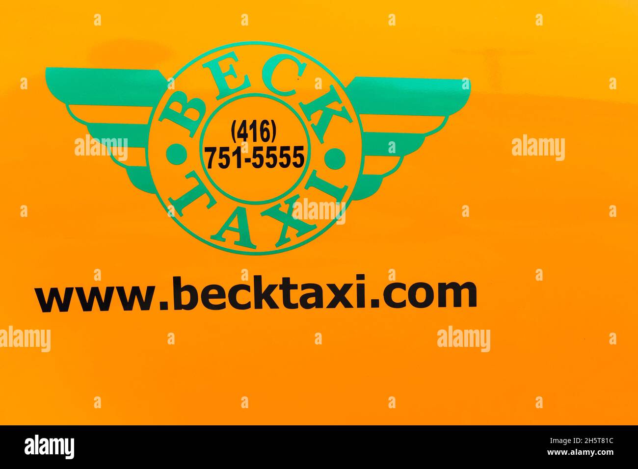 Sign in the door of a Beck Taxi in Toronto, Canada.Nov. 10, 2021 Stock ...