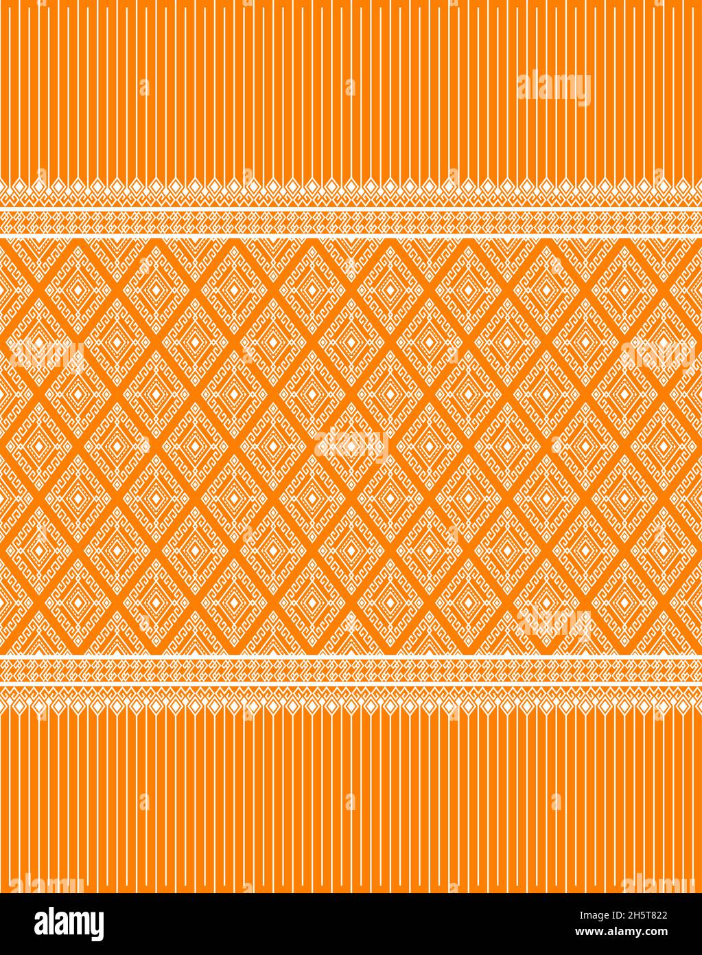 White Native or Ethnic Seamless Pattern on Orange Background in ...