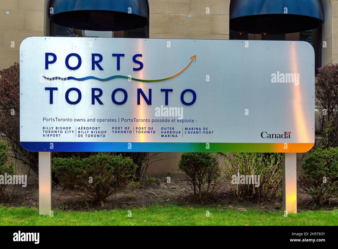Entrance sign to the Ports Toronto authority in the downtown district ...